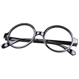 fancyg® retro geek nerd style round shape glass frame no lenses - black