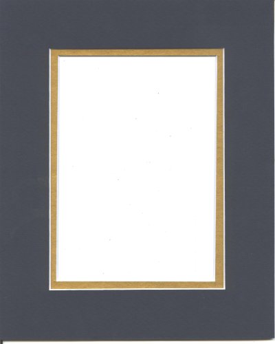 16x20 Navy Blue & Gold Double Picture Mat, Bevel Cut for 11x14 Picture or Photo