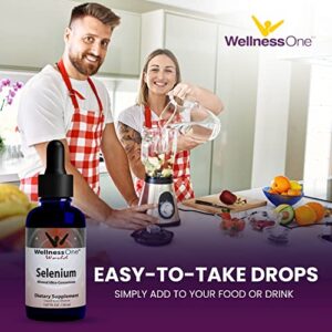 WellnessOne Selenium Supplement - Selenium Drops for Heart Health & Thyroid Support - Essential Trace Minerals that Boost Immunity & Help Form Antioxidant Enzymes - Good for Kids, Men & Women - 1.67fl