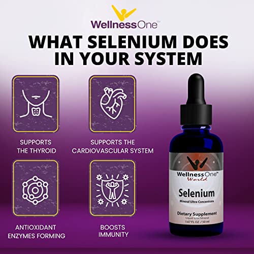 WellnessOne Selenium Supplement - Selenium Drops for Heart Health & Thyroid Support - Essential Trace Minerals that Boost Immunity & Help Form Antioxidant Enzymes - Good for Kids, Men & Women - 1.67fl