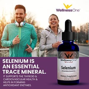 WellnessOne Selenium Supplement - Selenium Drops for Heart Health & Thyroid Support - Essential Trace Minerals that Boost Immunity & Help Form Antioxidant Enzymes - Good for Kids, Men & Women - 1.67fl