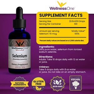 WellnessOne Selenium Supplement - Selenium Drops for Heart Health & Thyroid Support - Essential Trace Minerals that Boost Immunity & Help Form Antioxidant Enzymes - Good for Kids, Men & Women - 1.67fl