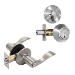 dynasty hardware v-cp-her-us15, heritage front door entry lever lockset and single cylinder deadbolt combination set, satin nickel