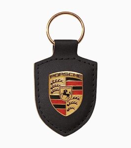 porsche crest leather keyfob black