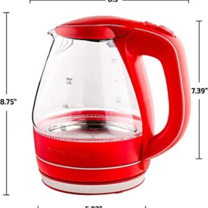 OVENTE Glass Electric Kettle Hot Water Boiler 1.5 Liter Borosilicate Glass Fast Boiling Countertop Heater - BPA Free Auto Shut Off Instant Water Heater Kettle for Coffee & Tea Maker - Red KG83R