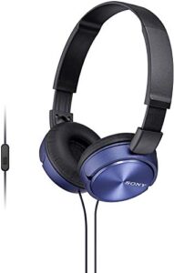 sony foldable headphones with smartphone mic and control - metallic blue