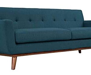 Modway Engage Mid-Century Modern Upholstered Fabric Sofa in Azure