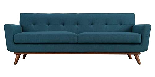 Modway Engage Mid-Century Modern Upholstered Fabric Sofa in Azure