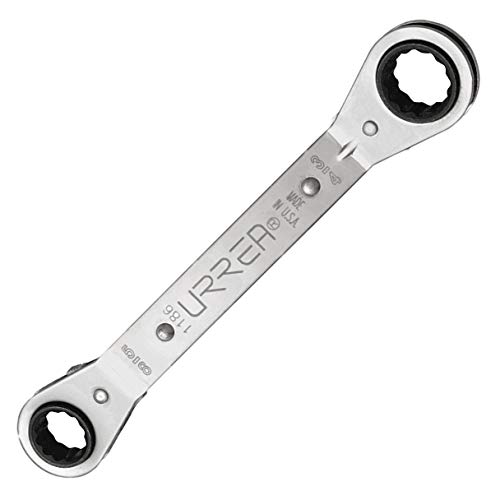 URREA Ratcheting Wrench - 1/2" x 9/16" Reversible Ratcheting Box-End Wrench with 15 Degree Offset & Nickel-Chrome Finish - 1183