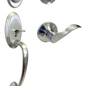 eBuilderDirect Satin Nickel Front Door Single Cylinder Handleset Handle Set with 838DC Left Lever