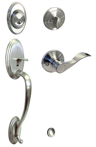 eBuilderDirect Satin Nickel Front Door Single Cylinder Handleset Handle Set with 838DC Left Lever