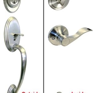 eBuilderDirect Satin Nickel Front Door Single Cylinder Handleset Handle Set with 838DC Left Lever