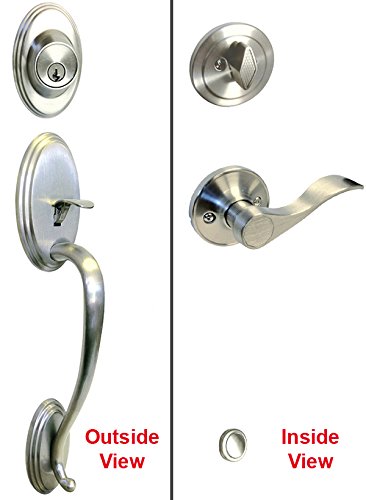 eBuilderDirect Satin Nickel Front Door Single Cylinder Handleset Handle Set with 838DC Left Lever