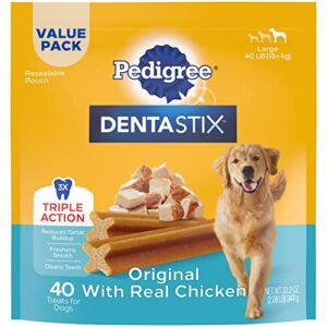 pedigree dentastix large dog dental treats original flavor dental bones, 2.08 lb. value pack (40 treats)