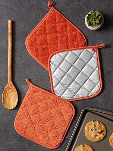 DII Basic Terry Collection Quilted 100% Cotton, Potholder, Spice, 3 Piece