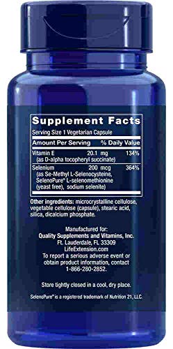 Life Extension Super Selenium Complex 200 mcg & Vitamin E, 2 Pack (2x100 Vegetarian Capsules)