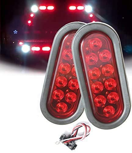 AUTOSMART 2PCS Red Oval Sealed LED Turn Signal and Parking Light Kit with Light, Grommet and Plug for Truck, Trailer (Turn, Stop, and Tail Light)