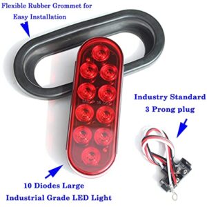 AUTOSMART 2PCS Red Oval Sealed LED Turn Signal and Parking Light Kit with Light, Grommet and Plug for Truck, Trailer (Turn, Stop, and Tail Light)