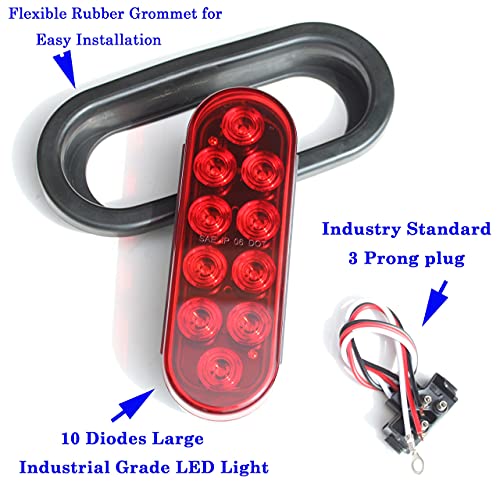 AUTOSMART 2PCS Red Oval Sealed LED Turn Signal and Parking Light Kit with Light, Grommet and Plug for Truck, Trailer (Turn, Stop, and Tail Light)