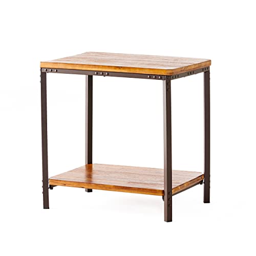 Christopher Knight Home Ronan Wood Rustic Metal End Table, Mahogany, 24.80 inches high x 24.40 inches wide x 17.70 inches deep, Sandblasted Teak