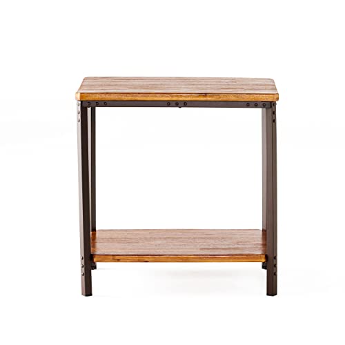 Christopher Knight Home Ronan Wood Rustic Metal End Table, Mahogany, 24.80 inches high x 24.40 inches wide x 17.70 inches deep, Sandblasted Teak