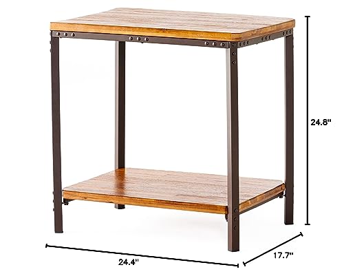 Christopher Knight Home Ronan Wood Rustic Metal End Table, Mahogany, 24.80 inches high x 24.40 inches wide x 17.70 inches deep, Sandblasted Teak