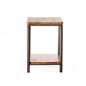 Christopher Knight Home Ronan Wood Rustic Metal End Table, Mahogany, 24.80 inches high x 24.40 inches wide x 17.70 inches deep, Sandblasted Teak