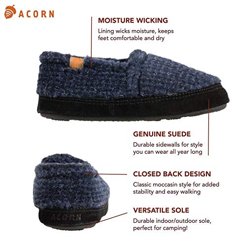 Acorn Moc Slipper, Blue Check, US 1-2 Unisex Little Kid