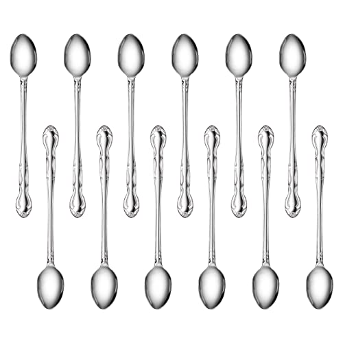 New Star Foodservice 58765 Stainless Steel Rose Pattern Iced Teaspoon 7.7-Inch Set of 12