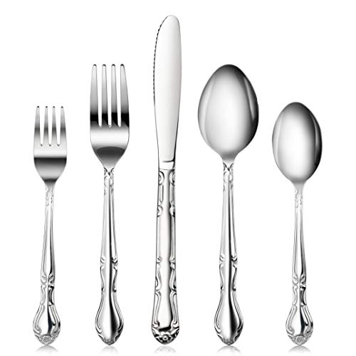 New Star Foodservice 58857 Rose Pattern, 18/0 Stainless Steel, (60 Piece Flatware Set)