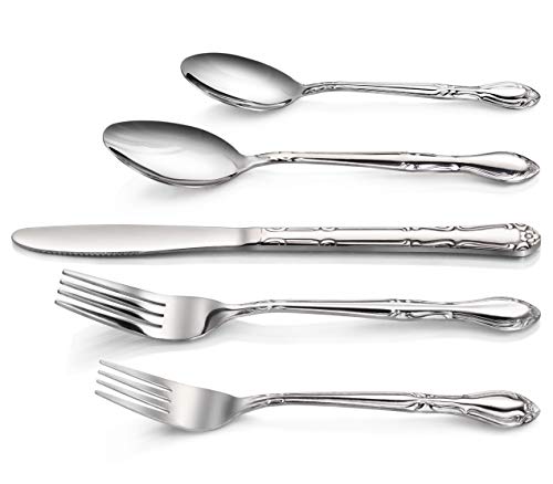 New Star Foodservice 58857 Rose Pattern, 18/0 Stainless Steel, (60 Piece Flatware Set)