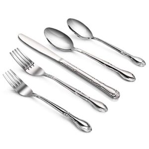 New Star Foodservice 58857 Rose Pattern, 18/0 Stainless Steel, (60 Piece Flatware Set)