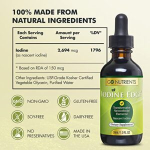 Go Nutrients Nascent Iodine Supplement - High Potency Liquid Drops - Non-GMO, Gluten-Free Iodine Edge Supplement - 30 ml (1.0 fl oz)