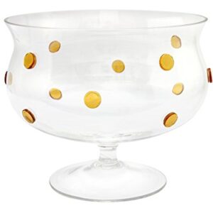 GAC Glass Trifle Footed Fruit Bowl with Gold Polkadots, Size - 8 Inch