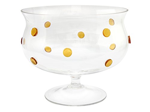 GAC Glass Trifle Footed Fruit Bowl with Gold Polkadots, Size - 8 Inch