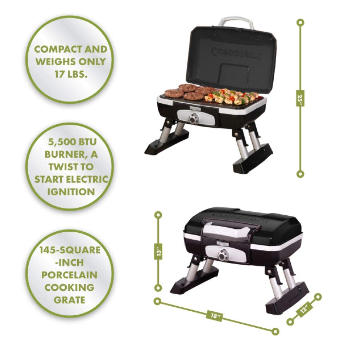 Cuisinart CGG-180TB Portable Propane, Petit Gourmet Tabletop Gas Grill, Black