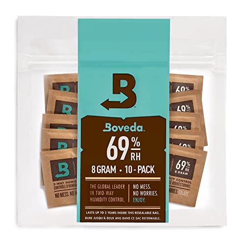 Boveda 69% Two-Way Humidity Control Packs For Storing Up to 5 Items – Size 8 – 10 Pack – For Small Plastic Travel Cases & Bags – Moisture Absorbers – Humidifier Packs in Resealable Bag