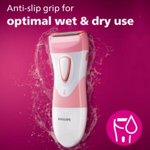 philips beauty satinshave essential women's wet & dry electric shaver for legs, cordless, pink and white, hp6306/50