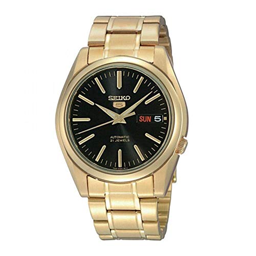 Seiko 5 #SNKL50 Men's Gold Tone Stainless Steel Black Dial Automatic Watch