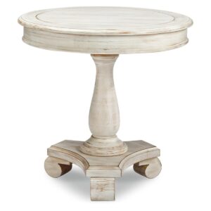 Signature Design by Ashley Mirimyn Cottage Vintage Hand-Finished Round Accent Table, Distressed White Finish