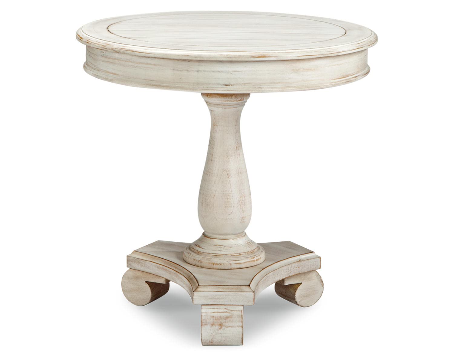 Signature Design by Ashley Mirimyn Cottage Vintage Hand-Finished Round Accent Table, Distressed White Finish