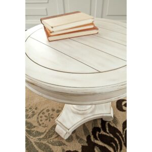 Signature Design by Ashley Mirimyn Cottage Vintage Hand-Finished Round Accent Table, Distressed White Finish