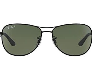 Ray-Ban Men's RB3519 Aviator Sunglasses, Matte Black/Green Polarized, 59 mm