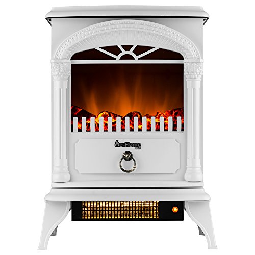 e-Flame USA Hamilton Indoor Compact Freestanding Electric Fireplace Space Heater - Realistic 3-D Wood Burning Flame (Winter White)