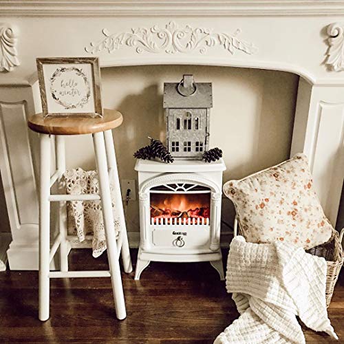 e-Flame USA Hamilton Indoor Compact Freestanding Electric Fireplace Space Heater - Realistic 3-D Wood Burning Flame (Winter White)