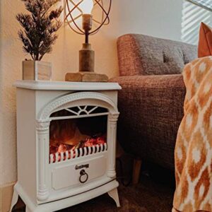 e-Flame USA Hamilton Indoor Compact Freestanding Electric Fireplace Space Heater - Realistic 3-D Wood Burning Flame (Winter White)