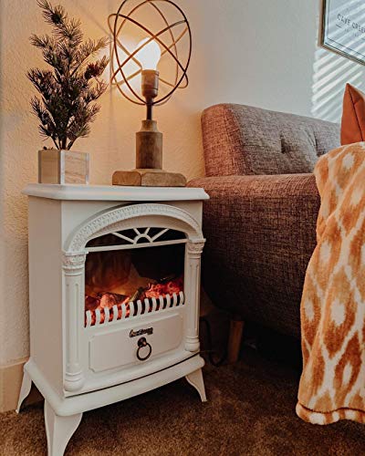 e-Flame USA Hamilton Indoor Compact Freestanding Electric Fireplace Space Heater - Realistic 3-D Wood Burning Flame (Winter White)