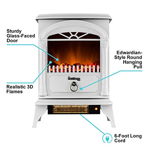 e-Flame USA Hamilton Indoor Compact Freestanding Electric Fireplace Space Heater - Realistic 3-D Wood Burning Flame (Winter White)