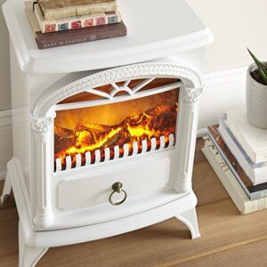 e-Flame USA Hamilton Indoor Compact Freestanding Electric Fireplace Space Heater - Realistic 3-D Wood Burning Flame (Winter White)