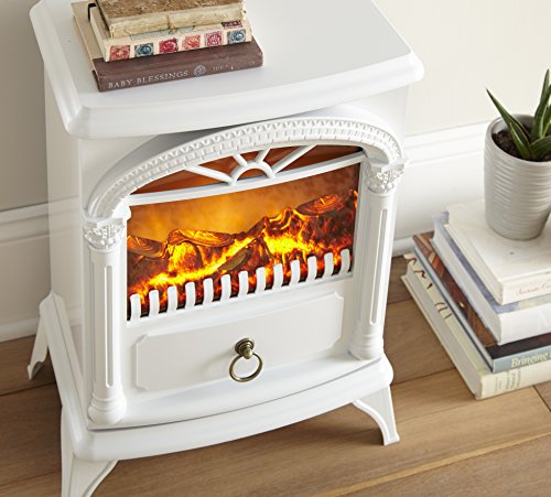 e-Flame USA Hamilton Indoor Compact Freestanding Electric Fireplace Space Heater - Realistic 3-D Wood Burning Flame (Winter White)